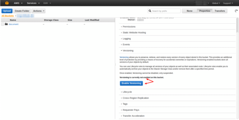 Amazon Web Services S3 How To Enable Versioning